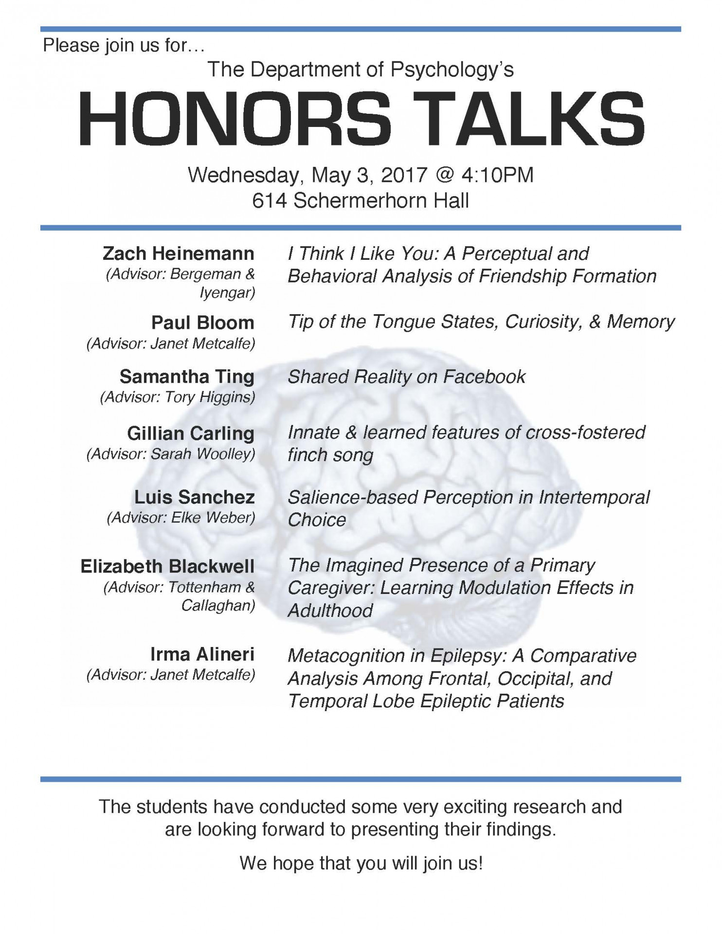 Psychology Honors Presentations | Department of Psychology